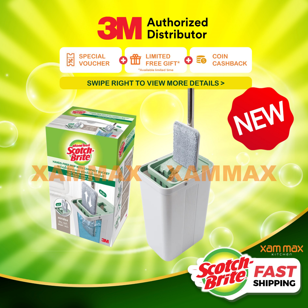 3M Scotch Brite Hands Free Mop With Bucket \ Mop Lantai Flat Mop ...
