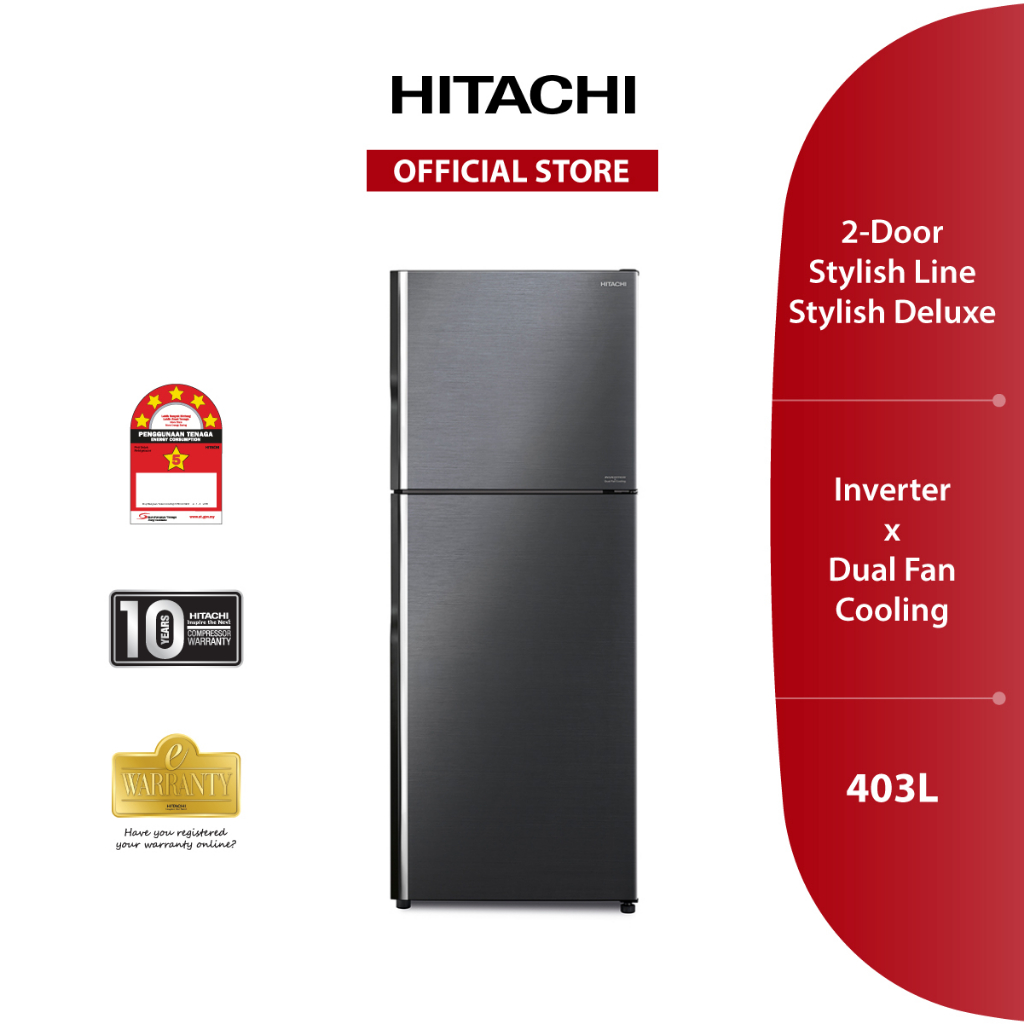 Hitachi Inverter 2 Door Stylish Deluxe Refrigerator 403L (Brilliant ...
