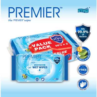 Premier Antibacterial Wet Wipes (50's x 2 Packets ) | Shopee Malaysia