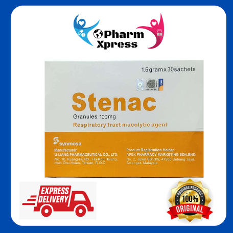 Stenac Effervescent 100MG (1 BOX) 1.5GX30sachets (Mucolytic agent/Cair ...