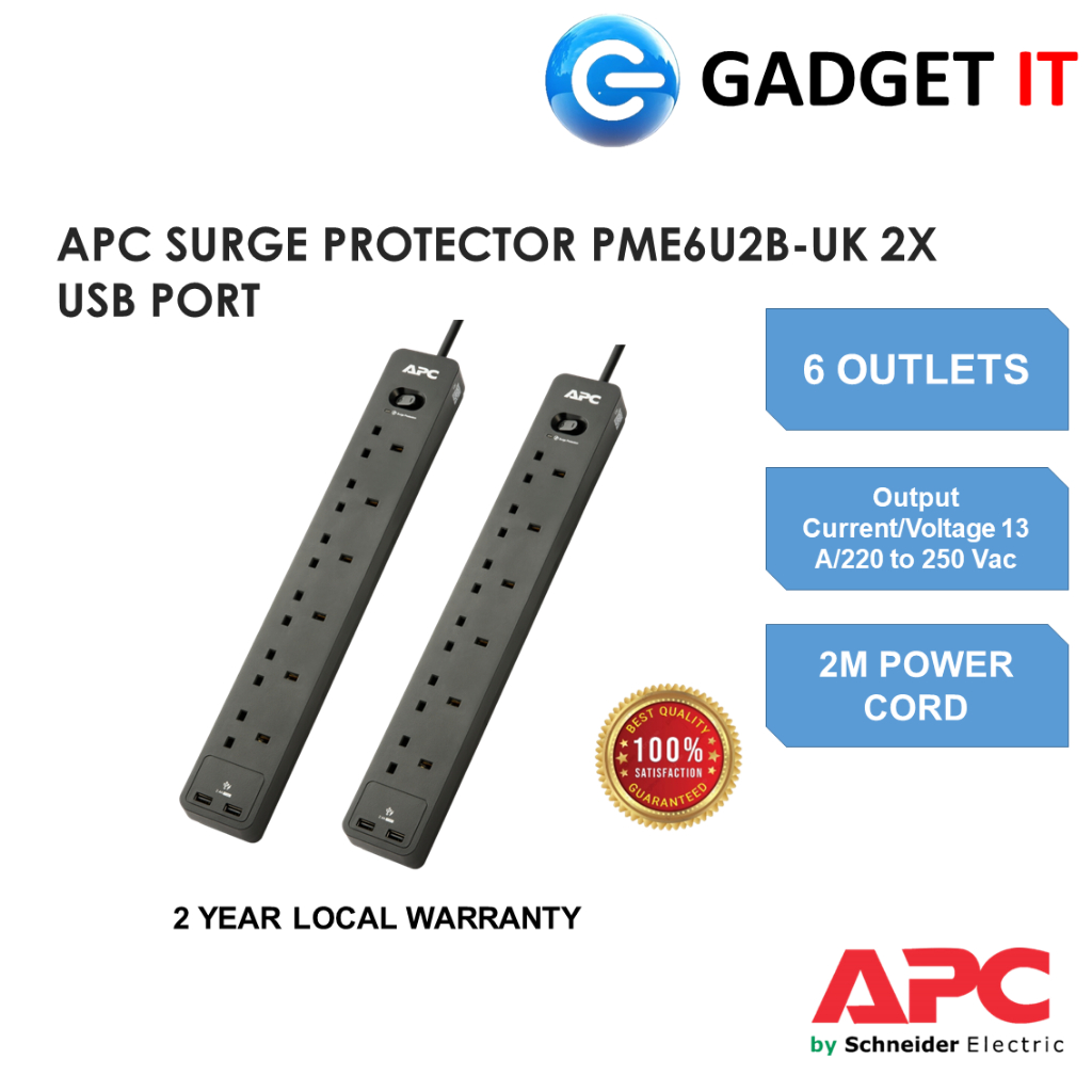 APC PME6B-UK / PME6U2B-UK SURGEARREST ESSENTIAL SURGE PROTECTOR, 6X ...