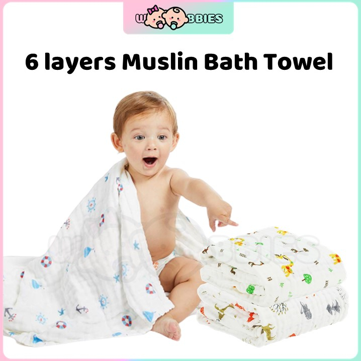 👶🏻Woobbies 6 Layer Muslin Cotton Bath Blanket Newborn Baby Infant ...