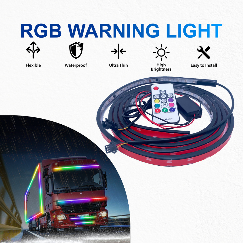 24V Truck LED RGB Warning Light Strip Flashing Dynamic Streamer ...