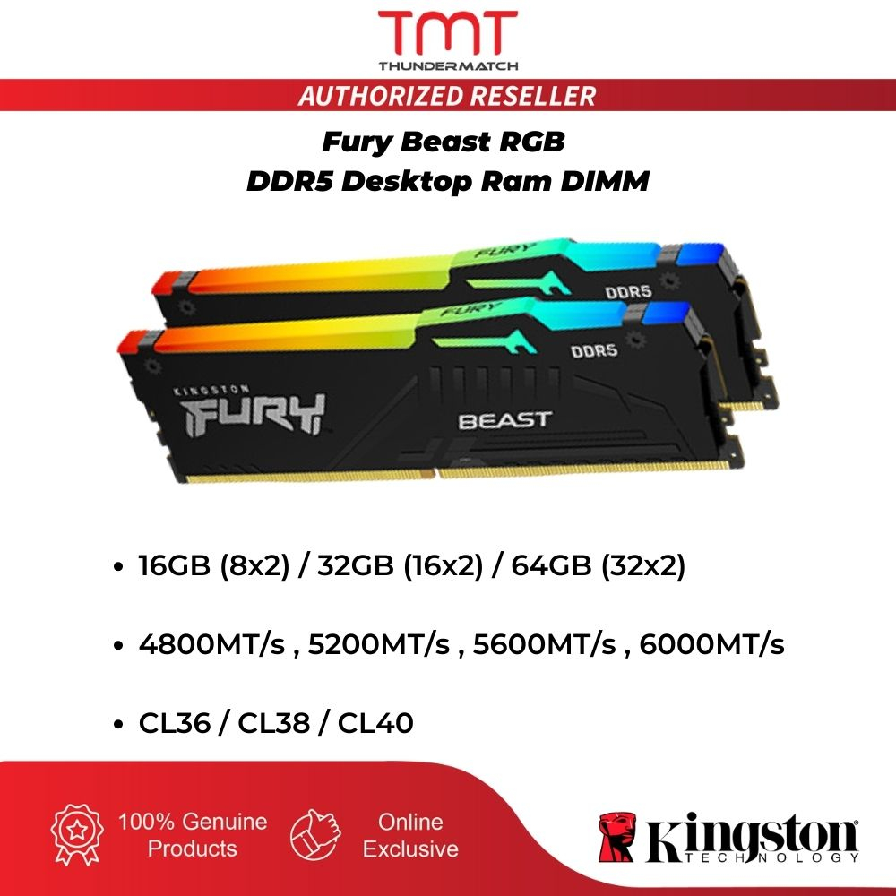 Kingston Fury Beast RGB DDR5 Desktop Ram Kit (8GB/16GB/32GB x 2) 4800MT/s/5200MT/s/5600MT/s ...