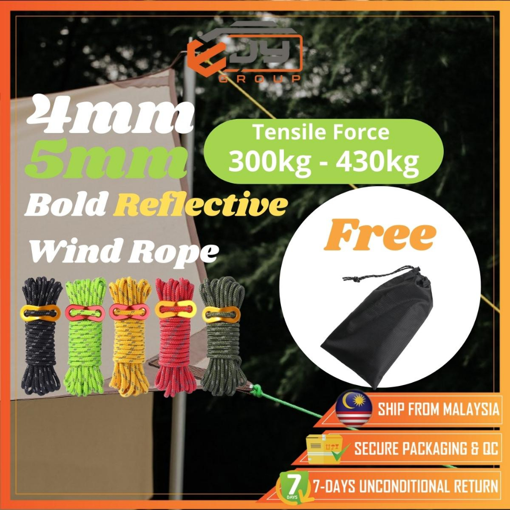 Camping Rope Reflective Tali Khemah Nylon Rope Anti-slip Paracord ...