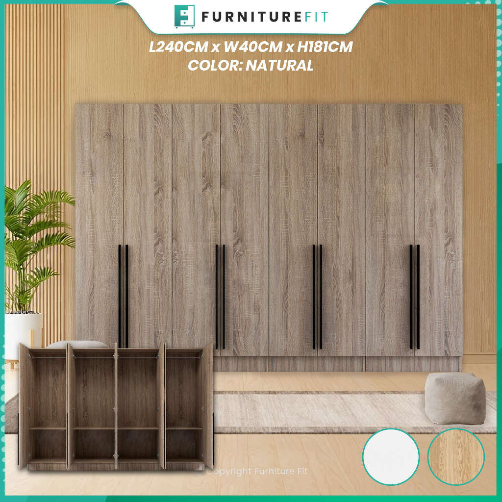[COMBO] FurnitureFit 8X6FT 8 Door Wardrobe White Brown / Almari baju ...