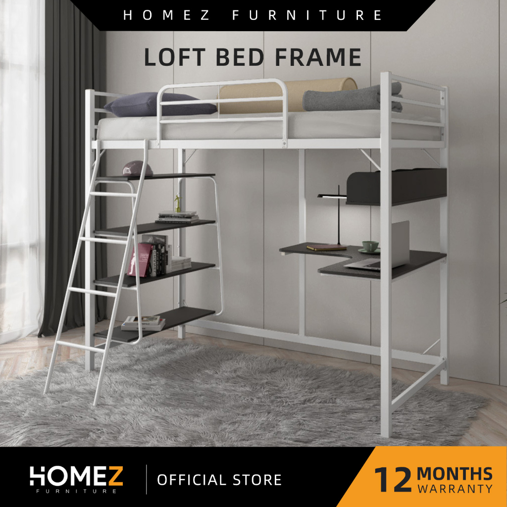 [FREE Shipping] Homez Loft Bed Frame Study Table & Book Shelves ...