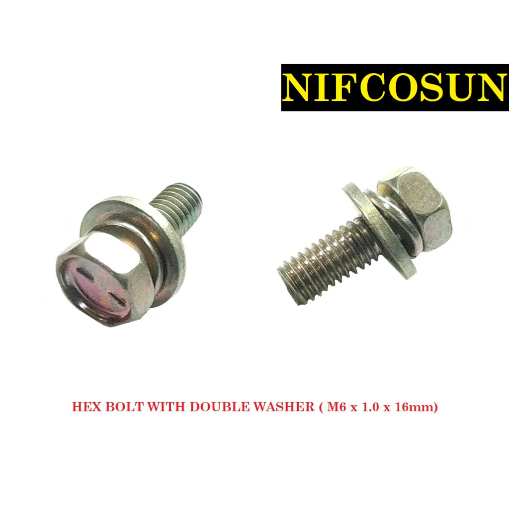 [READY STOCK] HEX BOLT WITH DOUBLE WASHER (M6 x 1.0 x 16mm) | Shopee ...