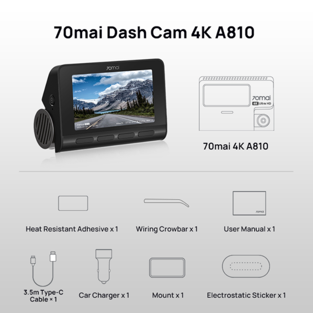 70mai A810 Ultra HD 4K Dash Cam Built-in GPS ADAS 150°FOV Motion Detection Car DVR Support Rear ...