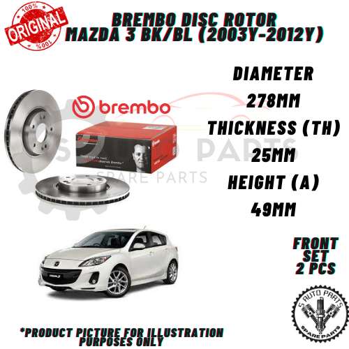MAZDA 3 BK/BL (2003Y-2012Y) FRONT 100% BREMBO BRAKE DISC ROTOR | Shopee ...