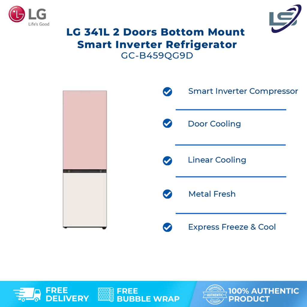 LG 341L 2 Doors Bottom Mount Smart Inverter Refrigerator GC-B459QG9D ...