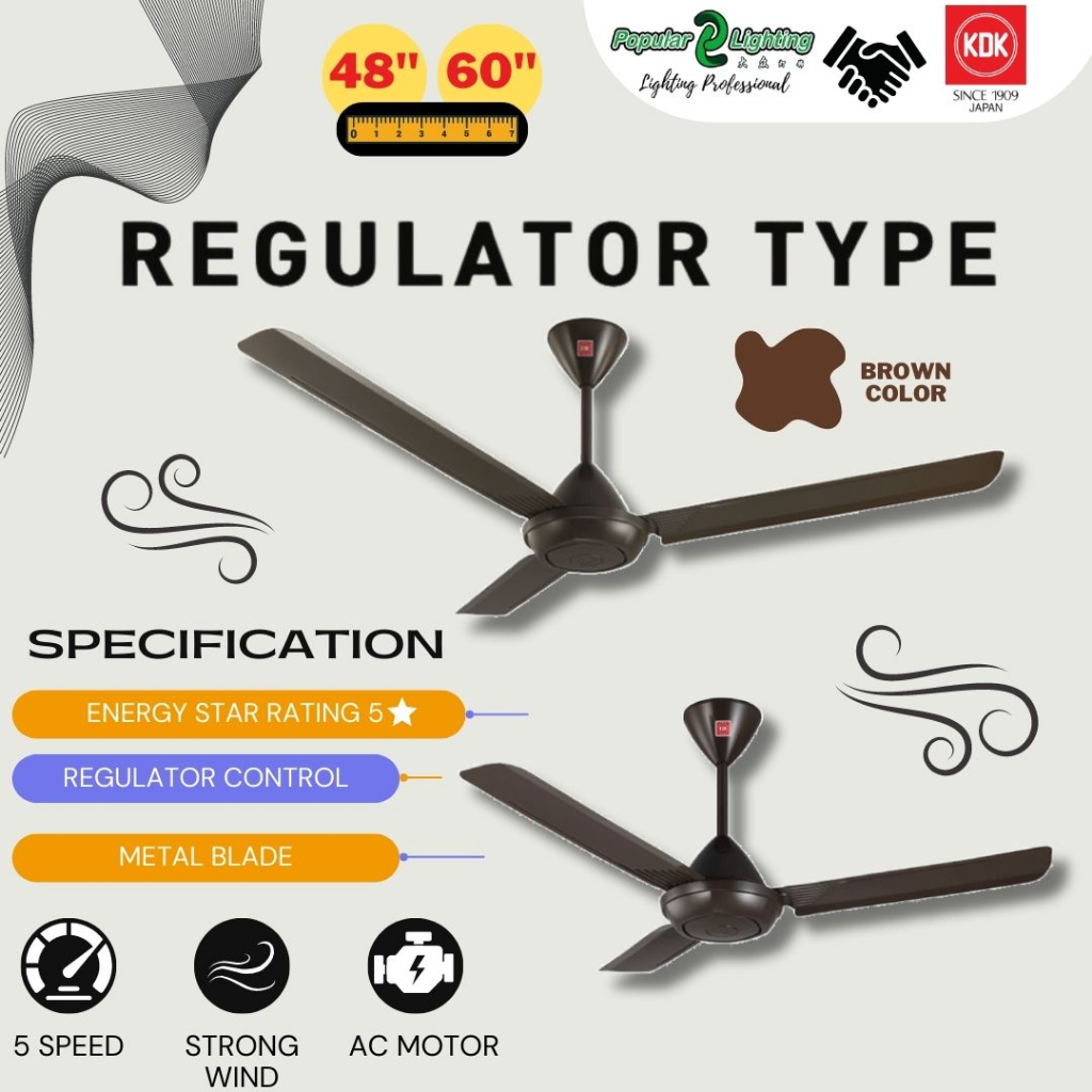 KDK K15VO-PBR Regulator Ceiling Fan 60'' (Brown) Deka DR9 Black 60” 5 ...