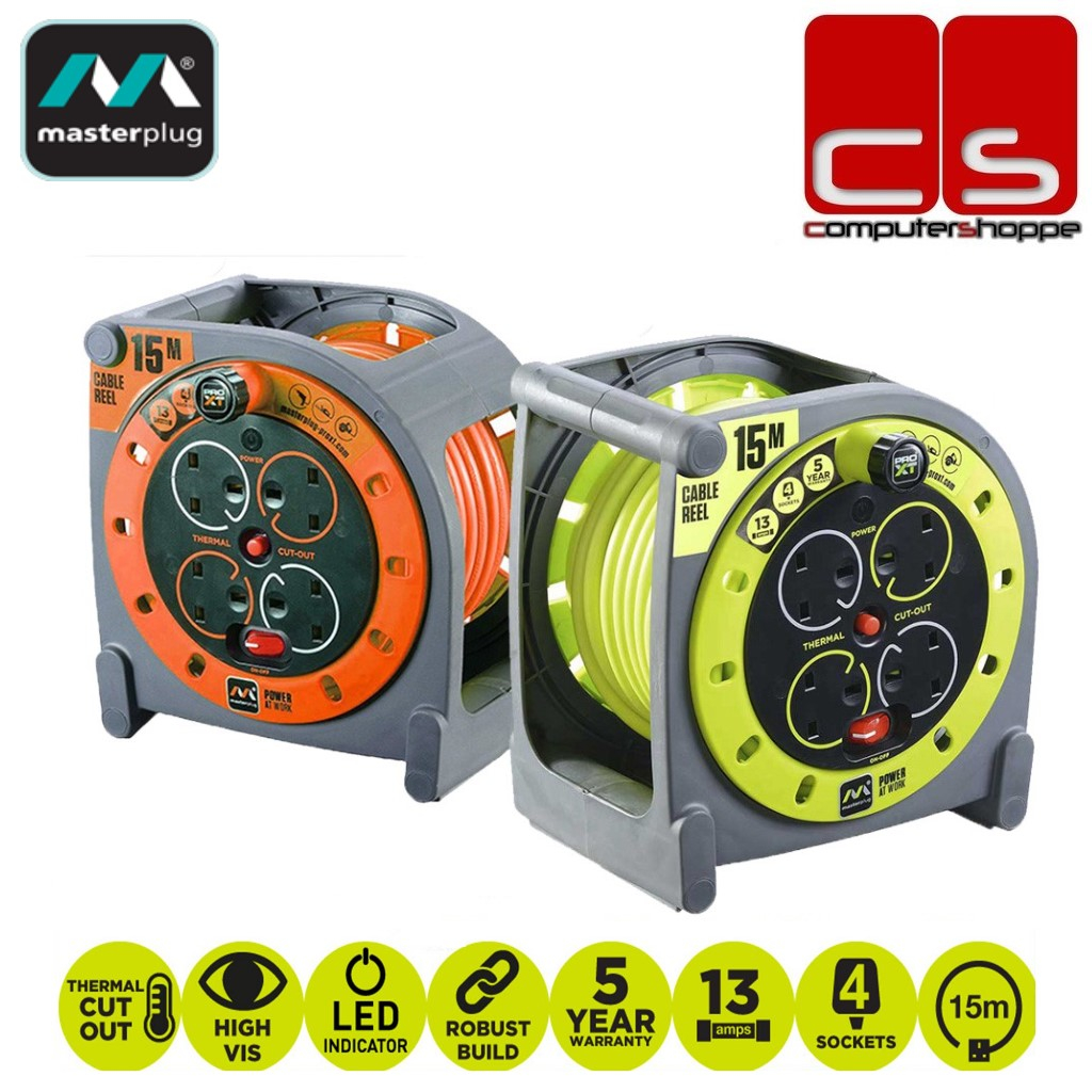 Masterplug Pro-XT 15 Meter 4 Gang 13A Cassette Reel Portable Extension ...