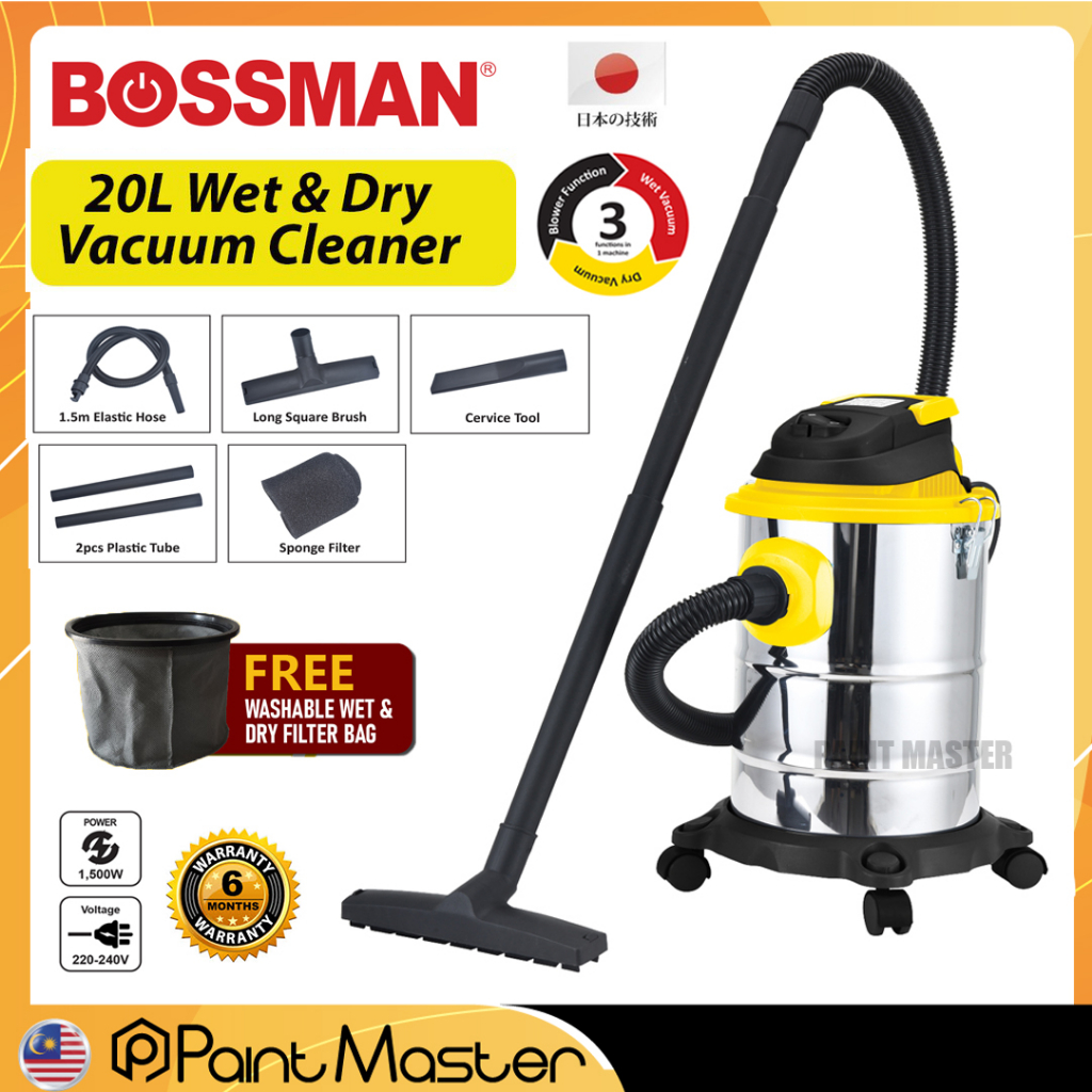 Bossman 20Litre Wet Dry Vacuum Cleaner Wet & Dry Vacum 1500 Watt Max ...