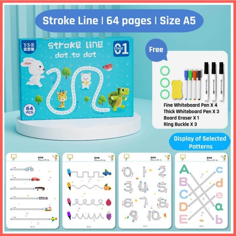 Kids Pre Writing Exercise Stroke Line Dot To Dot 64pcs | Shopee Malaysia