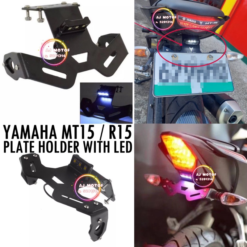 YAMAHA R15 / MT15 TAIL TIDY PLATE HOLDER + LED LIGHT NUMBER BRACKET ...