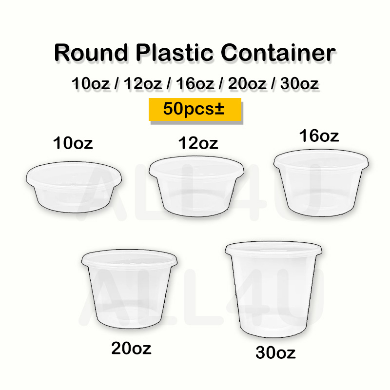 Round Container with Lid 50sets Bekas Makanan Bulat 10oz 12oz 16oz 20oz ...