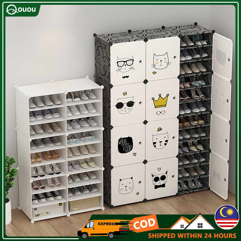 Oo-Shoe Rack With Door DIY Rak kasut Storage Box Bertutup Stackable ...