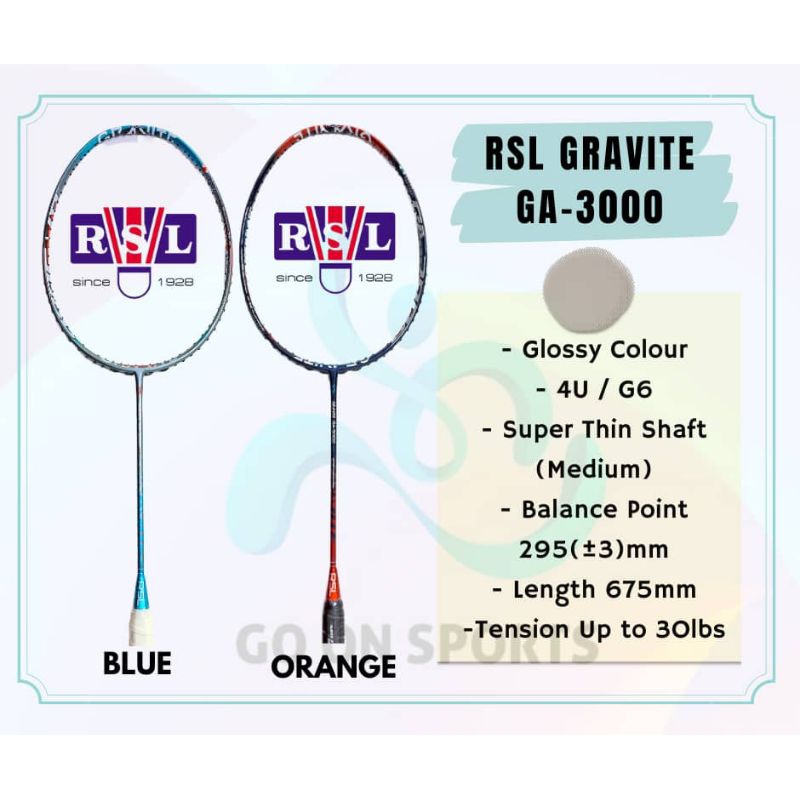 RSL GRAVITE GA-3000 BADMINTON RACQUET RACKET RAKET [ORIGINAL] | Shopee ...