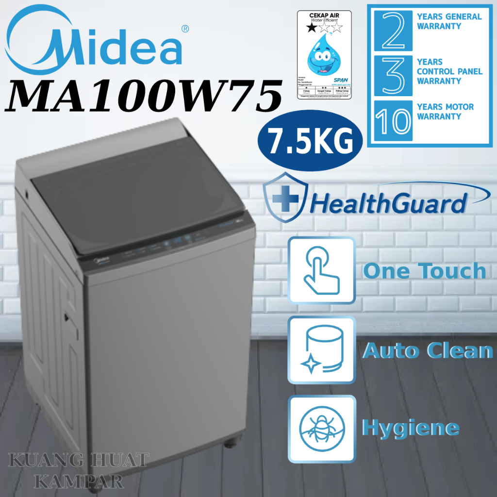 MIDEA 7.5KG TOP LOADING FULLY AUTO WASHING MACHINE MA100W75 // MFW-752S ...