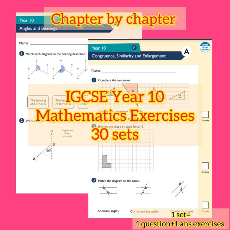 🌈[IGCSE EXERCISES] IGCSE Year 10 Mathematics Exercises (30 sets; 1set ...