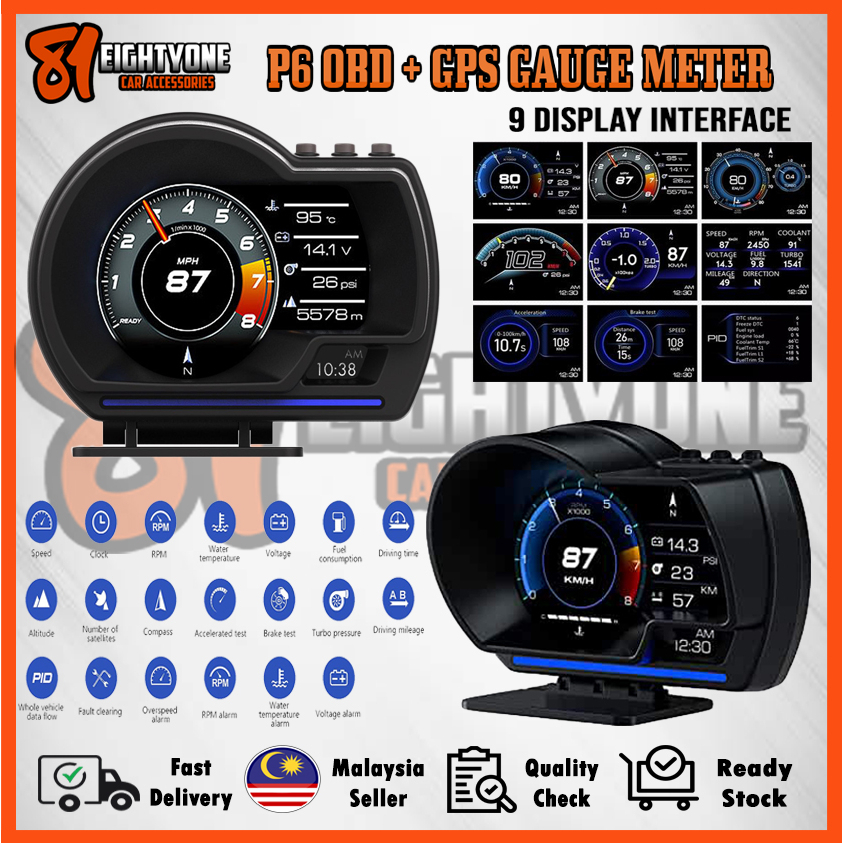 [81] Latest Version CBW P6 OBD+GPS OBD2 Meter Scanner Alarm Speed Gauge ...