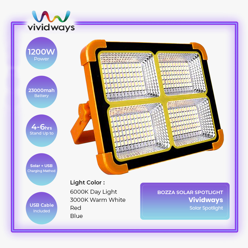 K2 VIVIDWAYS BOZZA SOLAR SPOTLIGHT 1200W 6000K/3000K/Red/Blue LAMPU ...
