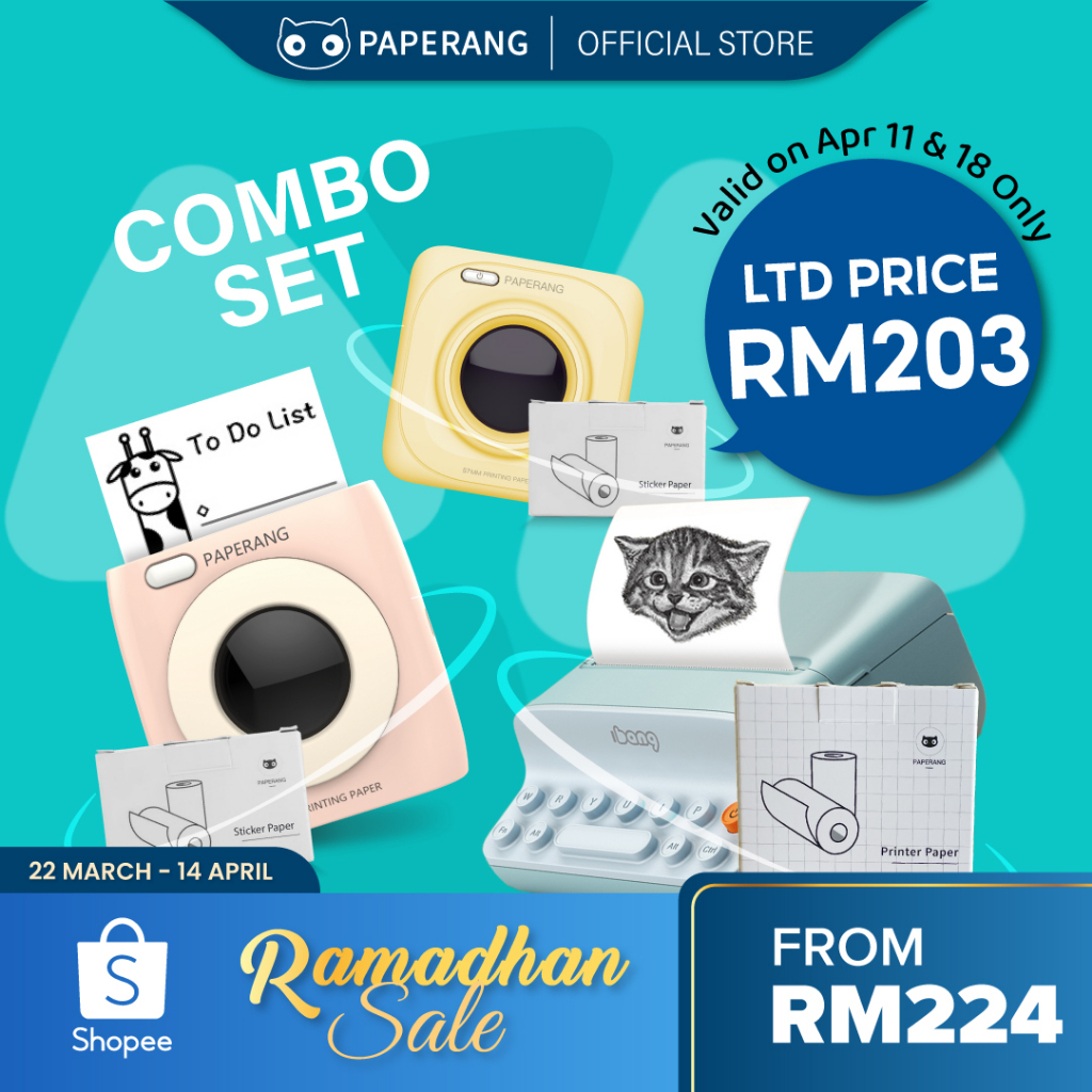 Paperang Combo Set Bundle P2 P3 D2 C1S Thermal Printer + Paper Portable ...