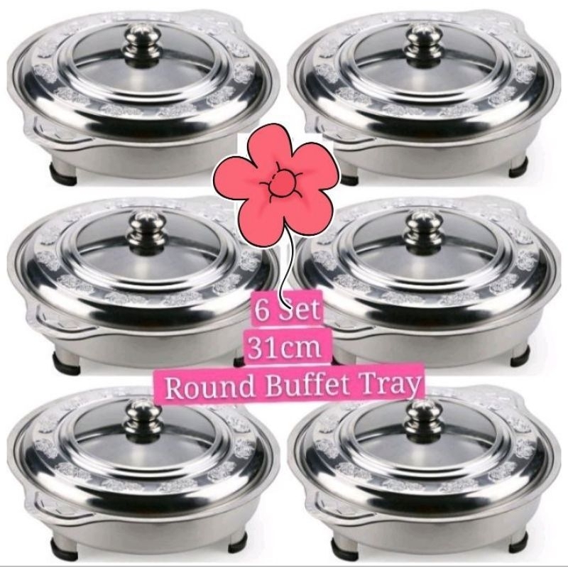 31cm Round Cut Embossed Lid Stainless Steel Buffet Set Catering / Bekas ...