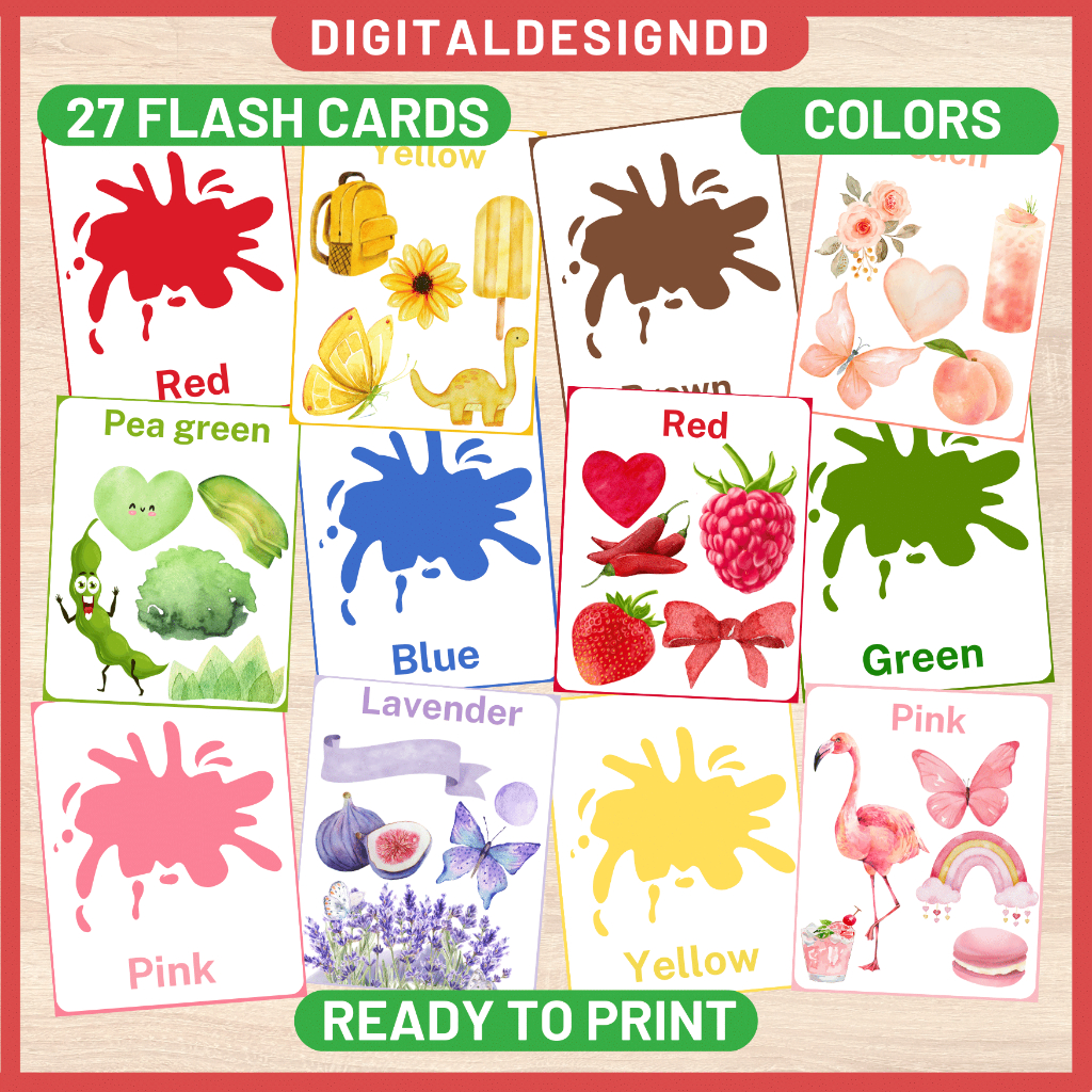 Color Digital PDF Flash Cards for baby kids toddler preschol Kad imbas ...
