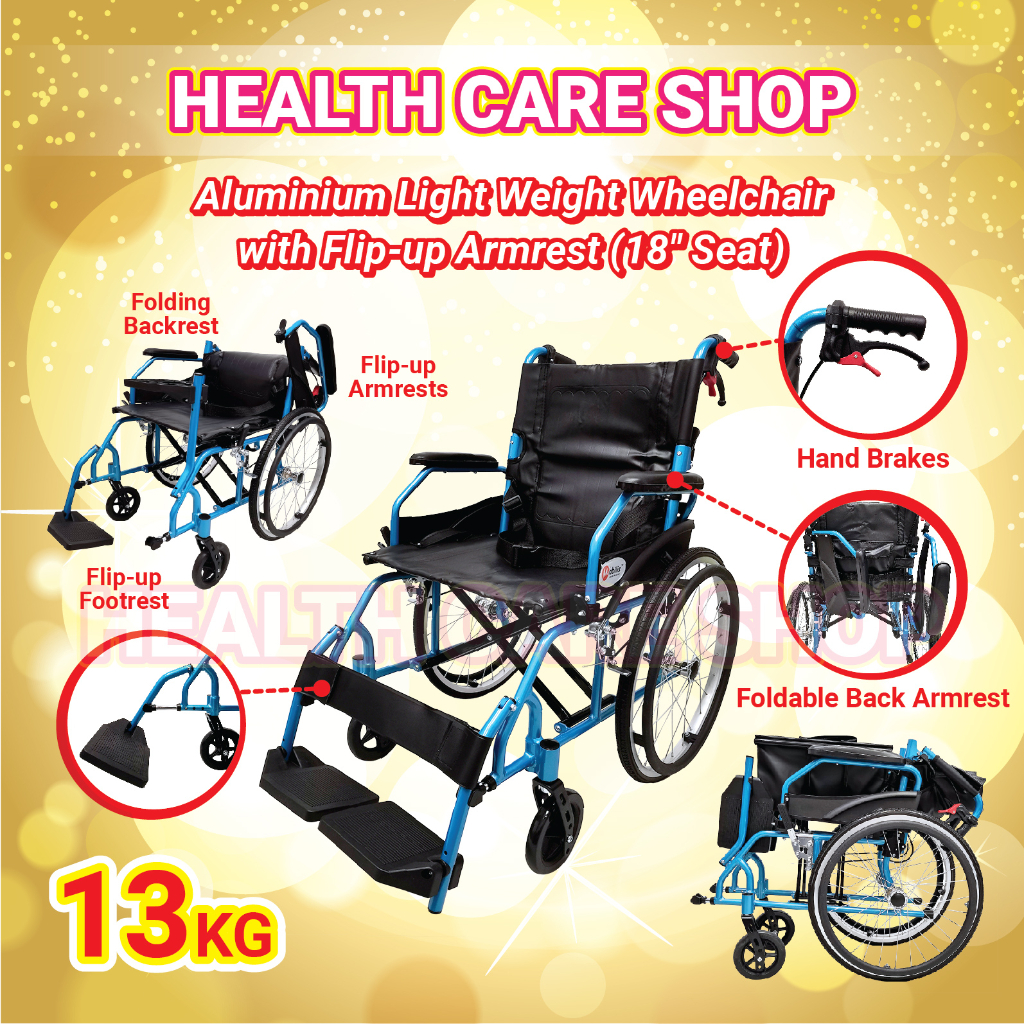Aluminium Light Weight Wheelchair With Flip Up Armrest 46cm Leather ...