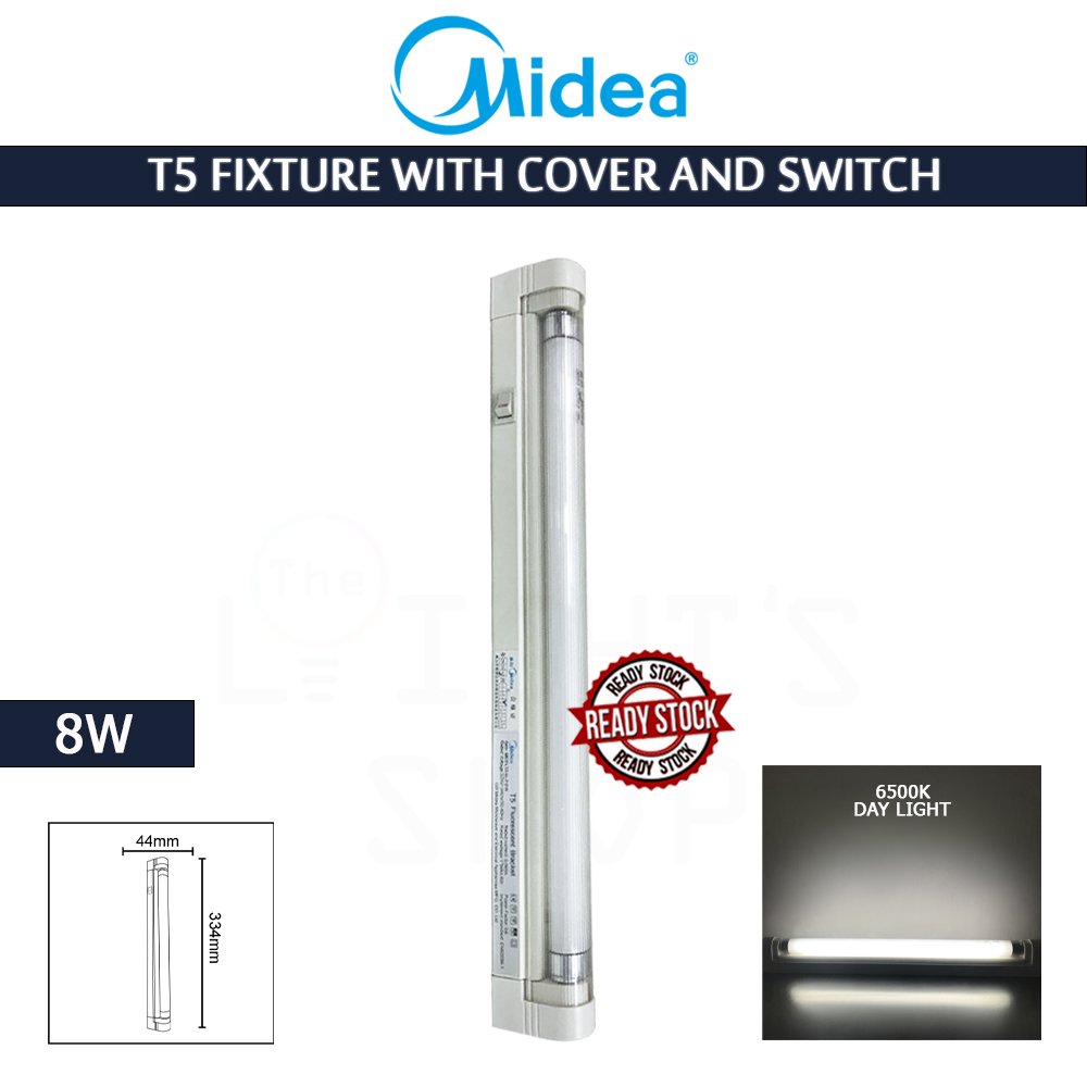 MIDEA T5 FIXTURE WITH COVER AND SWITCH 8W DAY LIGHT T5 TUBE LIGHT TUBE FITTING WALL/CEILING TUBE ...