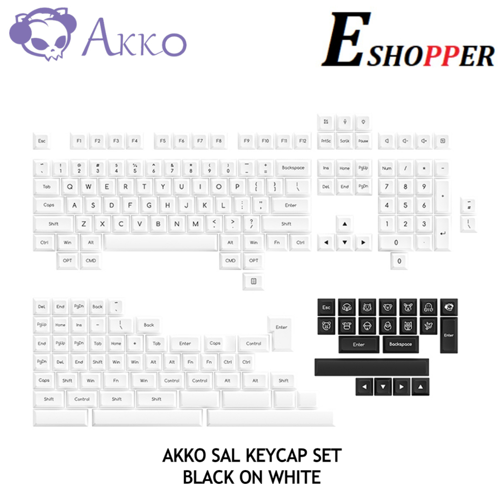 AKKO KEYCAP SET SAL PROFILE - ABS DOUBLE SHOT / BLACK ON WHITE (195 ...
