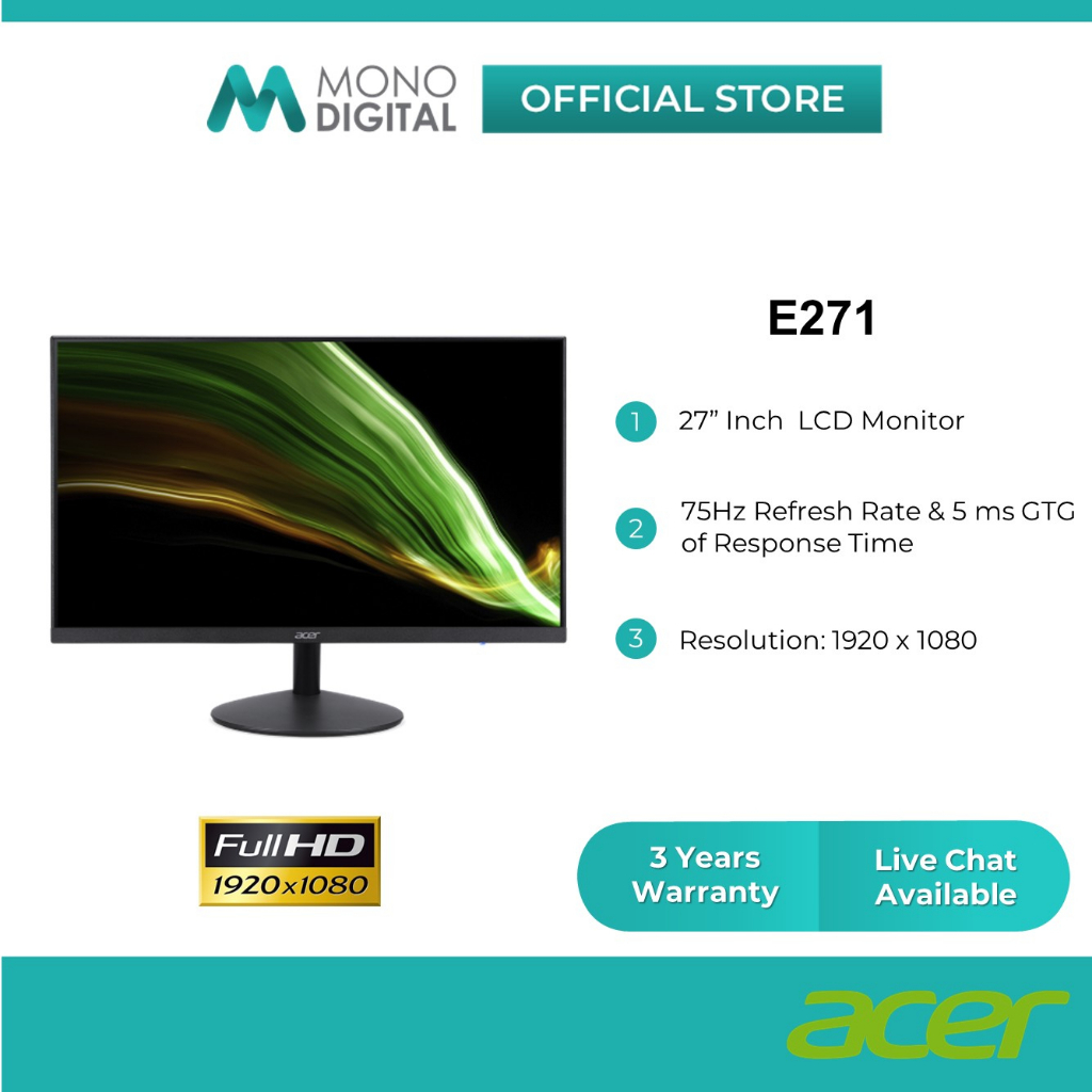 Acer E271 Monitor with FULL HD, eColour Management, Low Blue Light ...