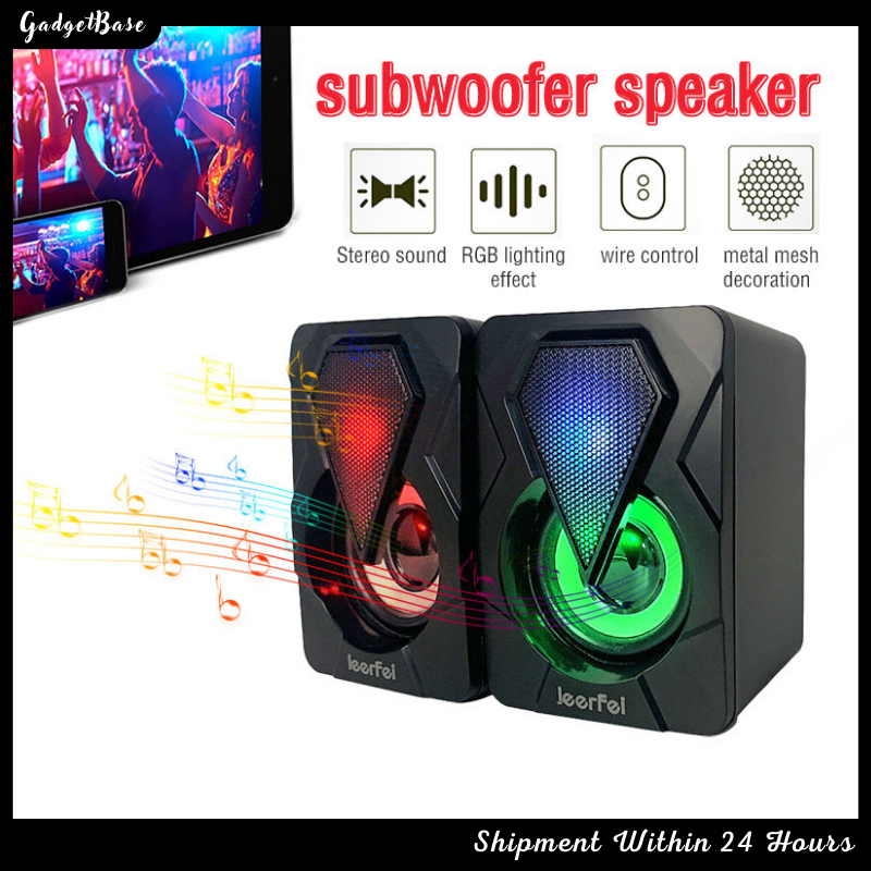 USB Speaker Laptop Desktop Stereo Mini Speaker With RGB LED Light AUX ...