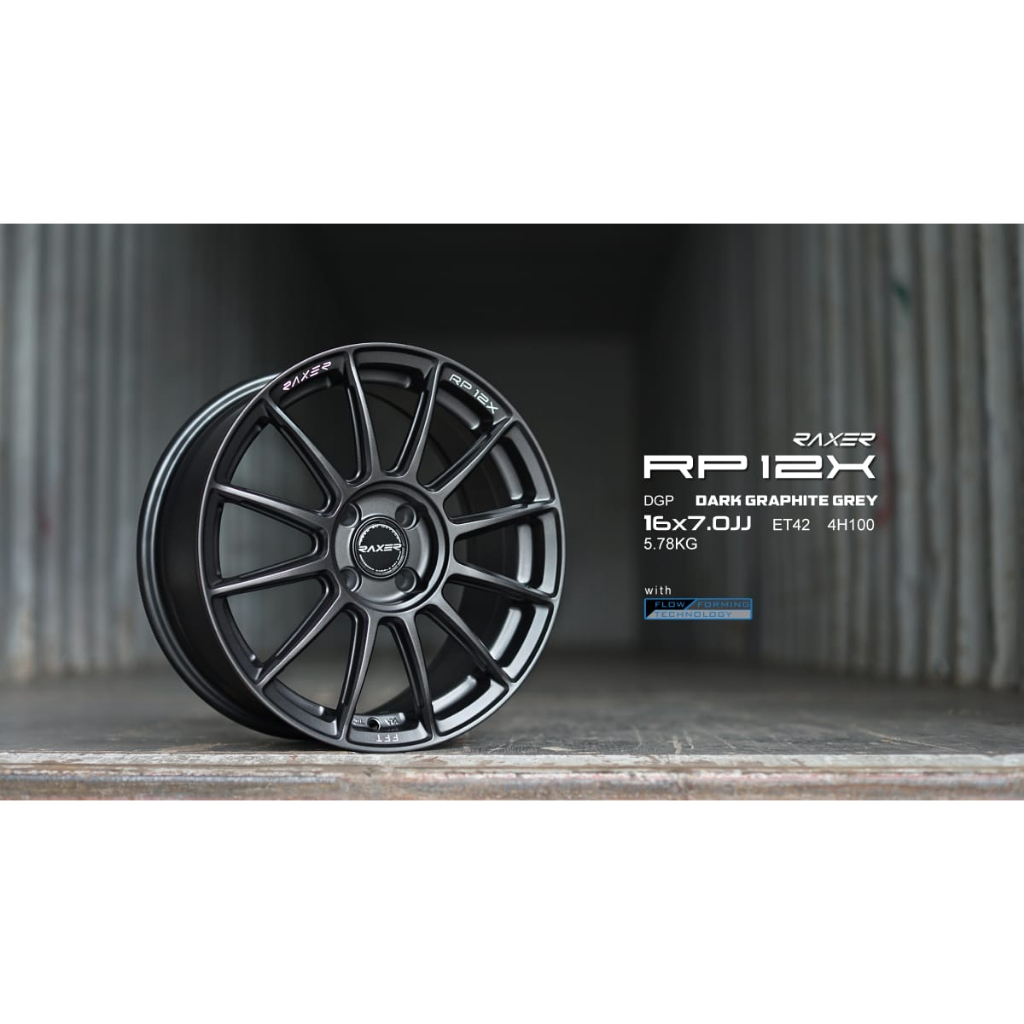 RAXER RP12X 16 inch 4H/5Hx100 DARK GRAPHITE GREY / SATIN BLACK / SATIN ...