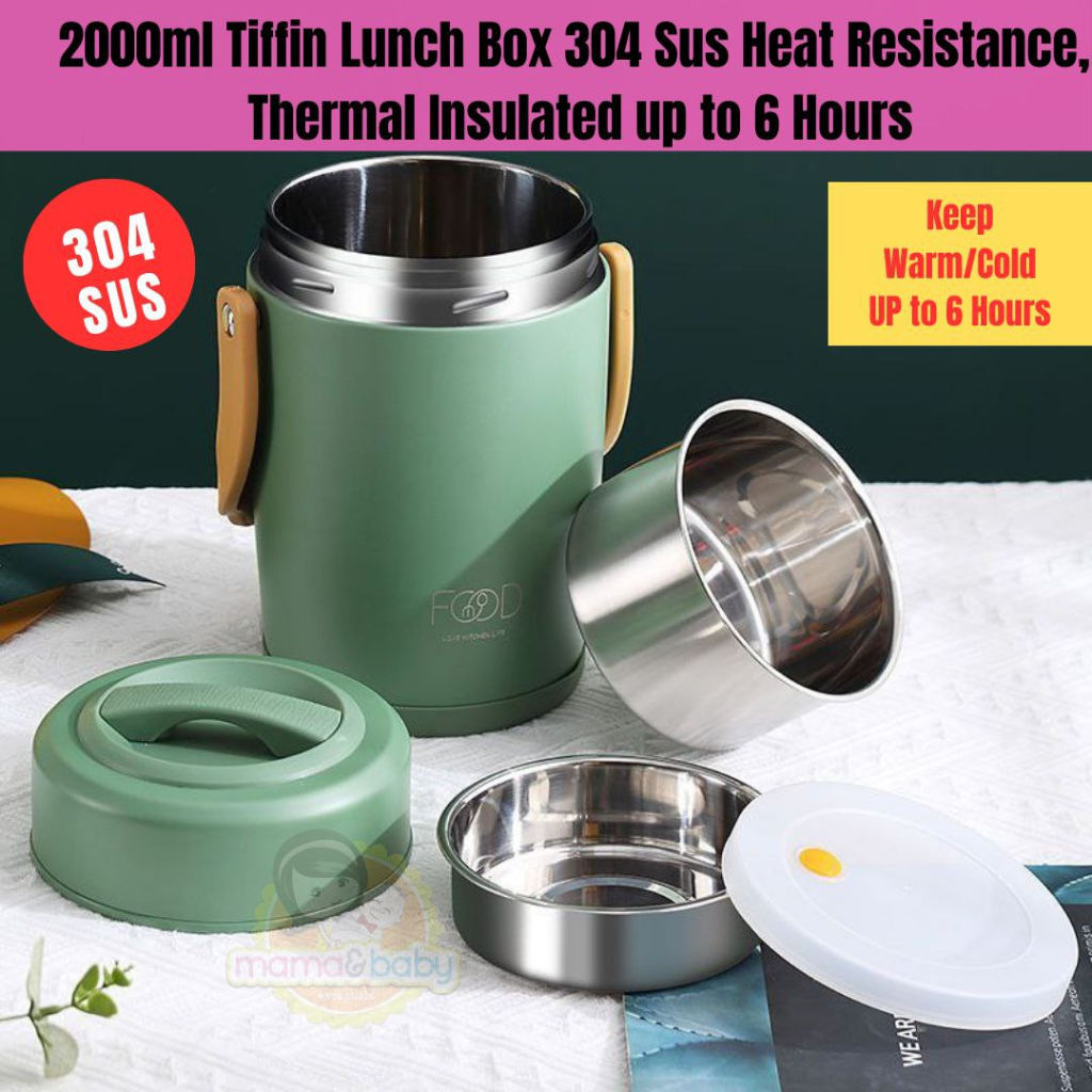 🇲🇾🔥[READY STOCK]🔥2000ml 304 Stainless Steel Anti Leak Anti Slip 6-Layer Insulated Vacuum Lunch ...