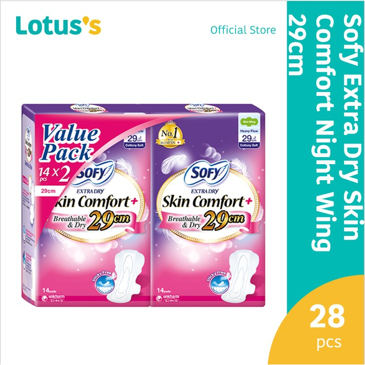 Sofy Extra Dry Skin Comfort Night Heavy Flow Cottony Soft Wing 29cm 2 x ...