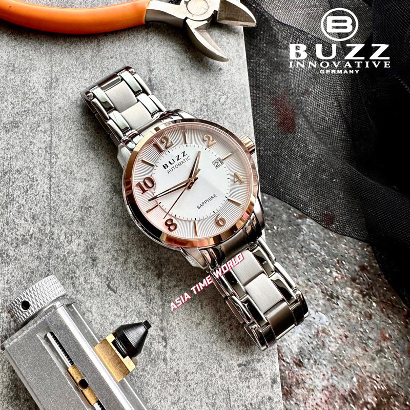 [Original] Buzz 8104G RTT-18 Automatic Sapphire Men's Watch with White ...