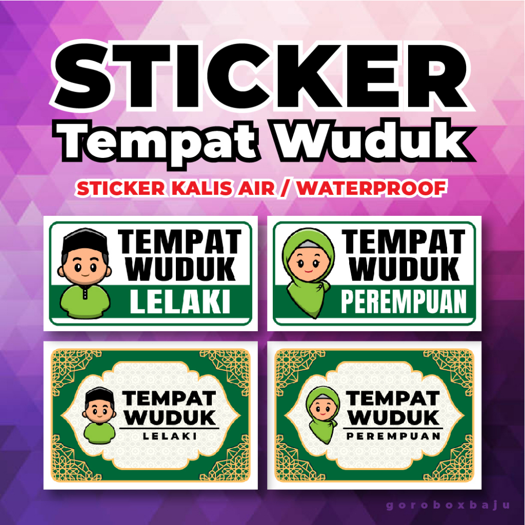 💜 Sticker Tempat Wuduk Lelaki Perempuan Wudhu' Air Sembahyang 💜 ...