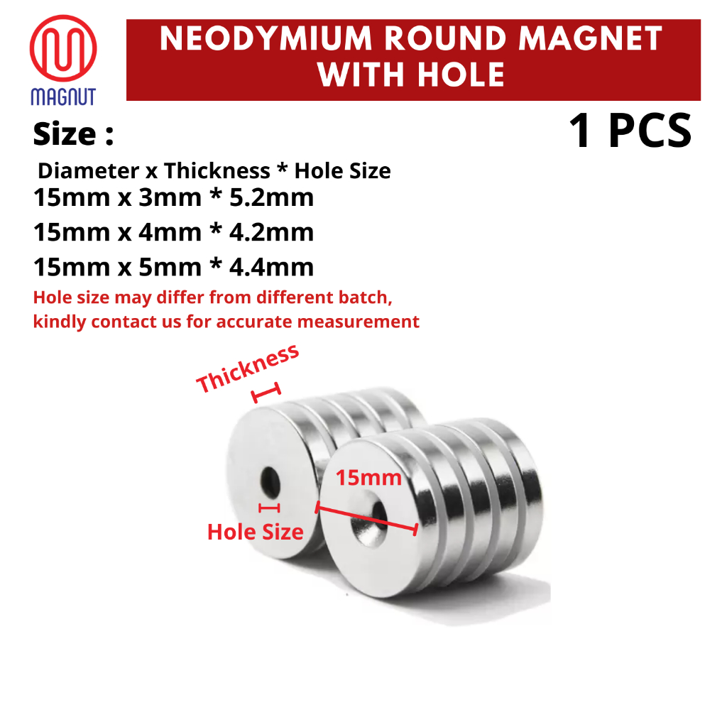 1pcs 15mm*3mm/4mm /5mm - Magnet Bulat Neodymium dengan Lubang ...