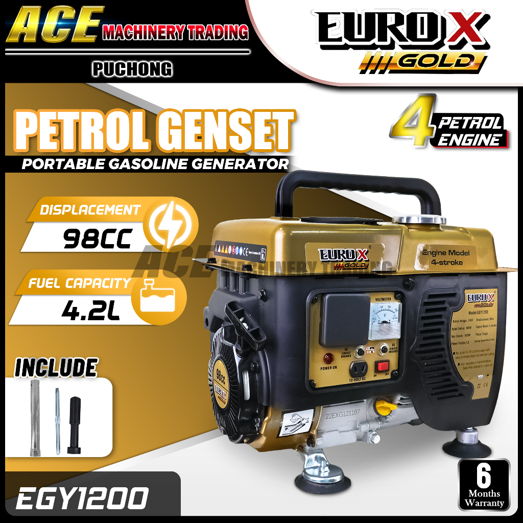 [ EUROX ] Europower EGY1200 Gold Edition Petrol Genset 1000W 4-Stroke Portable Gasoline ...