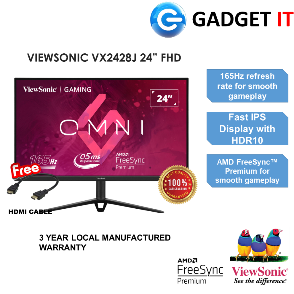 VIEWSONIC VX2428J 24” FHD GAMING MONITOR (165Hz REFRESH RATE,1ms,IPS ...