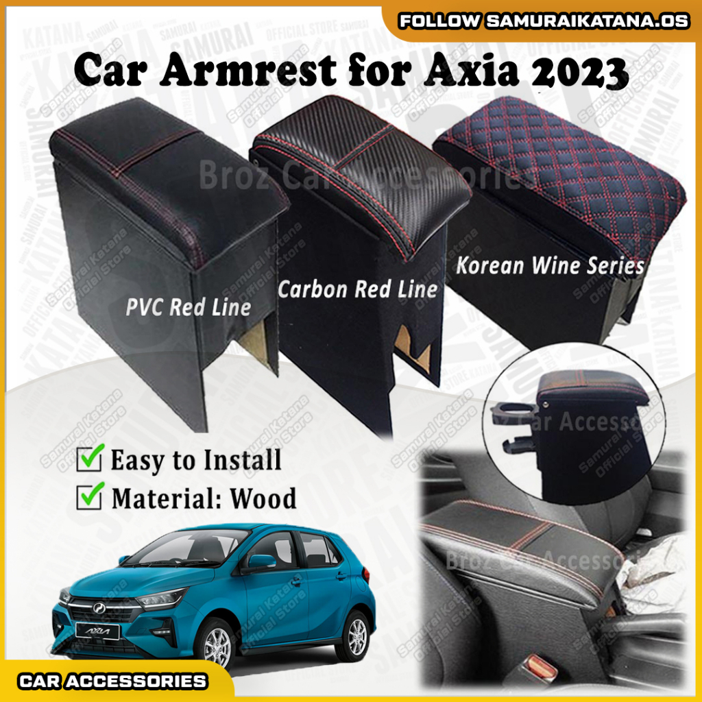 📦 Custom Made Armrest For Perodua Axia 2023 PVC Red Line Console Box ...