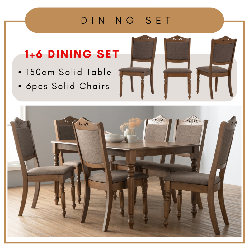 Alora Furniture - ADIRA 1+6 Solid Wood Dining Set / Meja Makan /Kerusi Makan / Dining Table ...