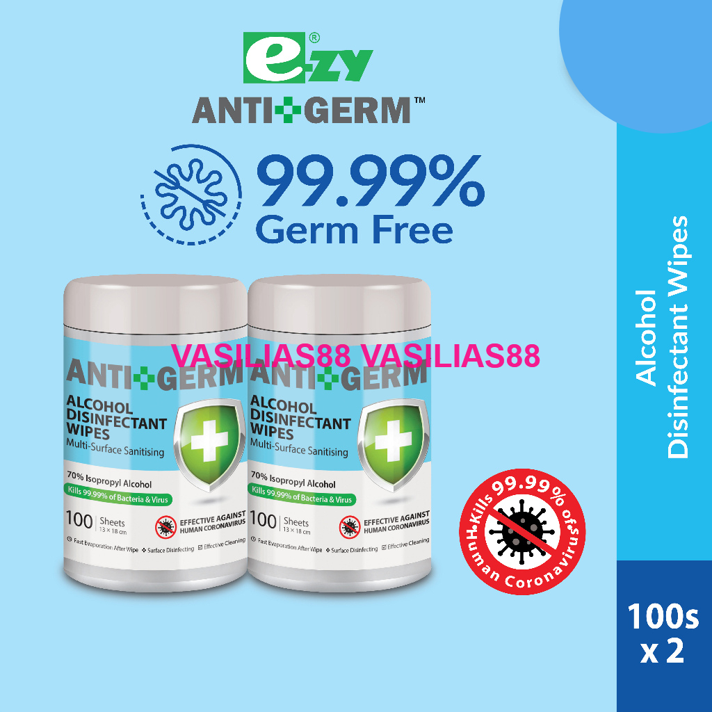 [ORIGINAL] ANTIGERM ALCOHOL DISINFECTANT WIPES (100's x 2 CANISTERS ...