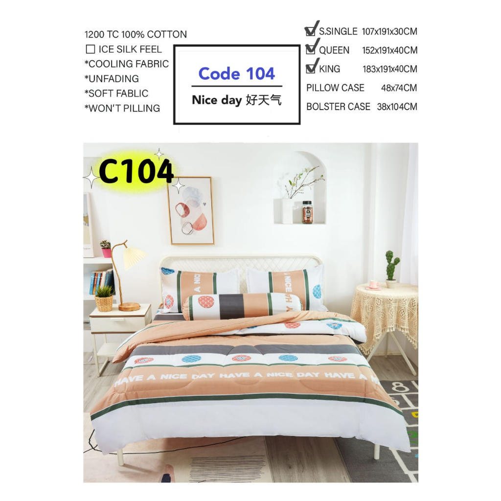 (1200TC) 4IN1 King Queen Cotton Silk Bedsheets Deep Pocket Cotton Silk ...