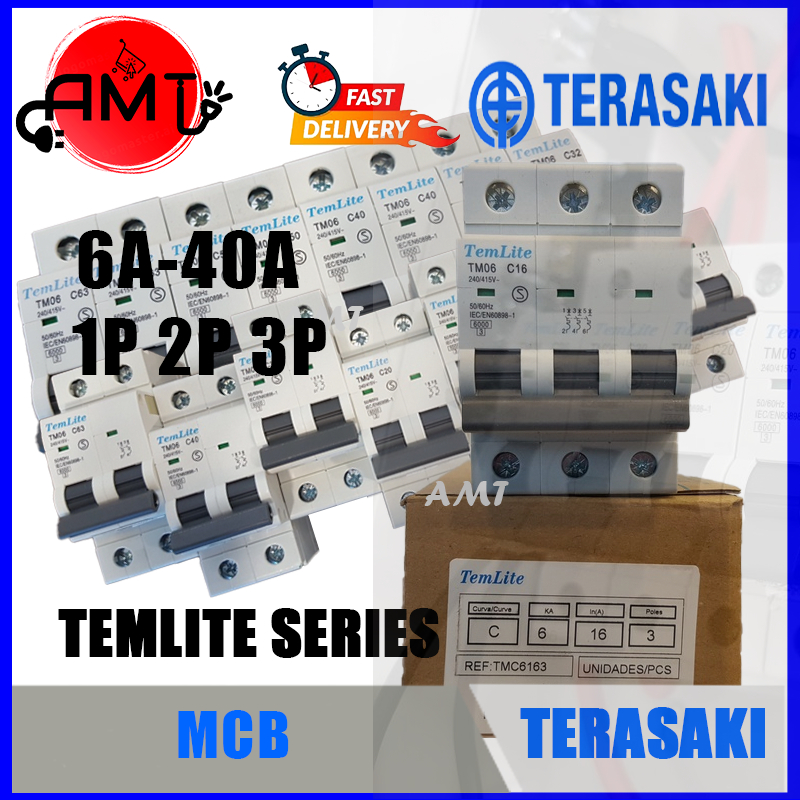 TERASAKI TEMLITE TM06 1P 2P 3P MCB 6A 10A 16A 20A 32A 40A 6KA | Shopee ...