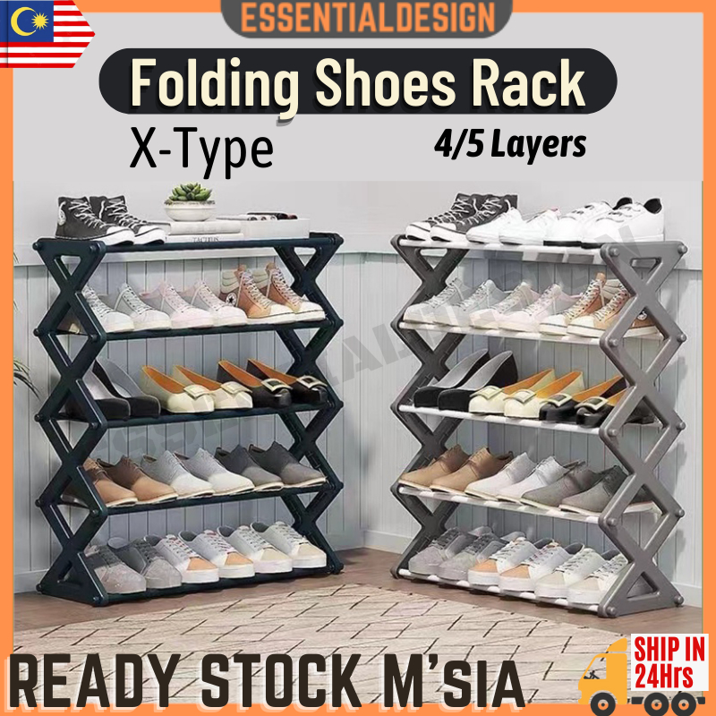 5 Tiers Shoes Rack Multi-layer Multifunction X-type Stainless steel ...