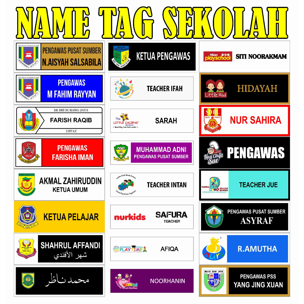 [MIN 2 PCS] Name Tag Sekolah Murah / Siap dlm masa 48jam / Taska tadika ...